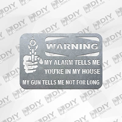 Horizontal Warning Sign: Alarm and Gun - DXF File Only — DIY Welding Plans